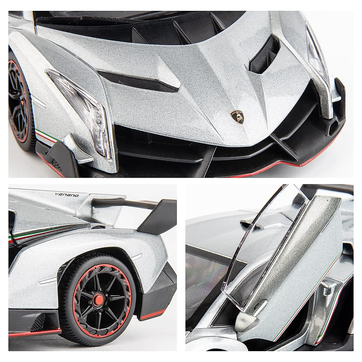 WAKAKAC Diecast Car for Lambo Veneno Model Car 1/24 Scale Sports Toy Vehicle Door Can be Opened Toy Car Front Wheel Steerable (Gray)