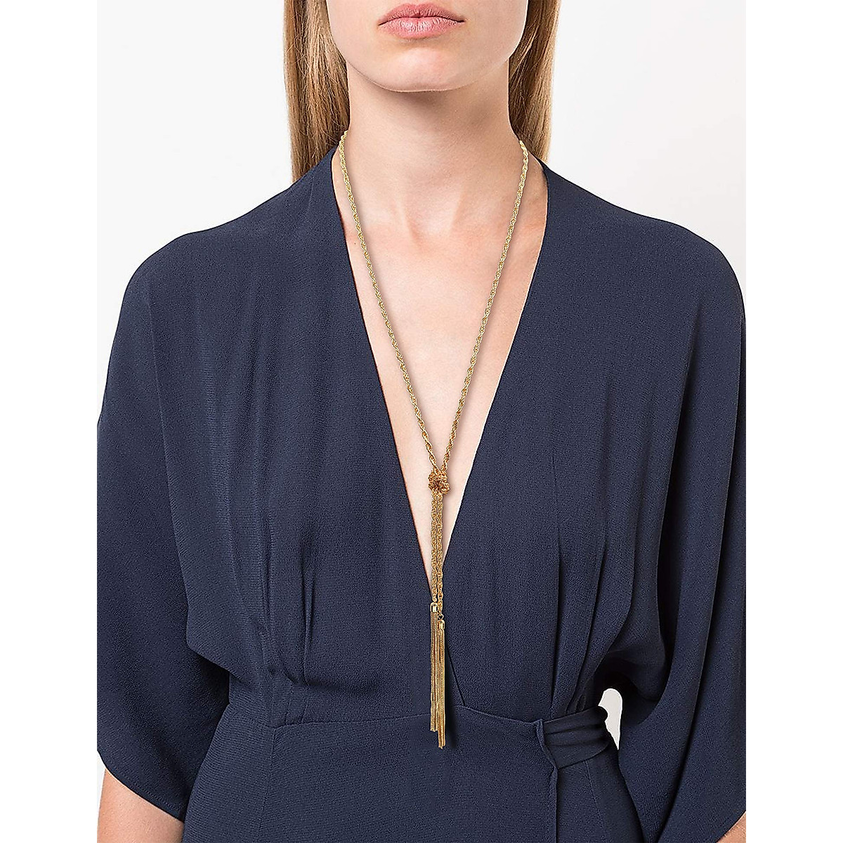 Lariatneck Long Necklaces for Women Gold Necklaces Tassel Y Necklaces Adjustable Knot Chain Tassel Pendant Necklaces gold Costume Jewelry for women