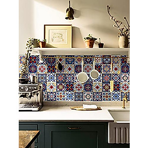 Peel and Stick Wallpaper Boho Colorful Tile Contact Paper Removable Boho Wallpaper Self Adhesive Wallpaper Waterproof Contact Paper Decorative Cabinets Furniture Shelf Drawer Liner 17.7"x78.7"