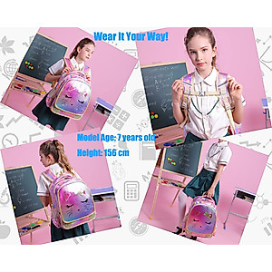 Dorlubel School Backpack for Girls, Kids Backpack Children’s School Bag Cat face Diamond Glitter BookBags for Elementary (Pink Blue Cat)