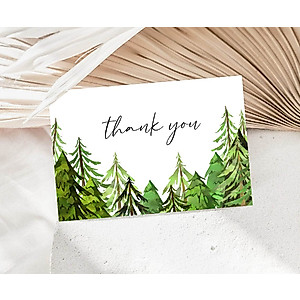 50 Green Forest Trees Thank You Cards, Watercolor Greenery Thank You Note Cards, 4''x6'' Woodland Thank You Cards