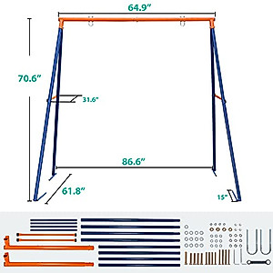 SUPER DEAL Heavy Duty Swing Frame Extra Large Full Steel All Weather A-Frame Swing Stand with Ground Stakes, 72" Height 87" Length Fits for Most Swings, Fun for Kids Outdoor Backyard, 440lbs