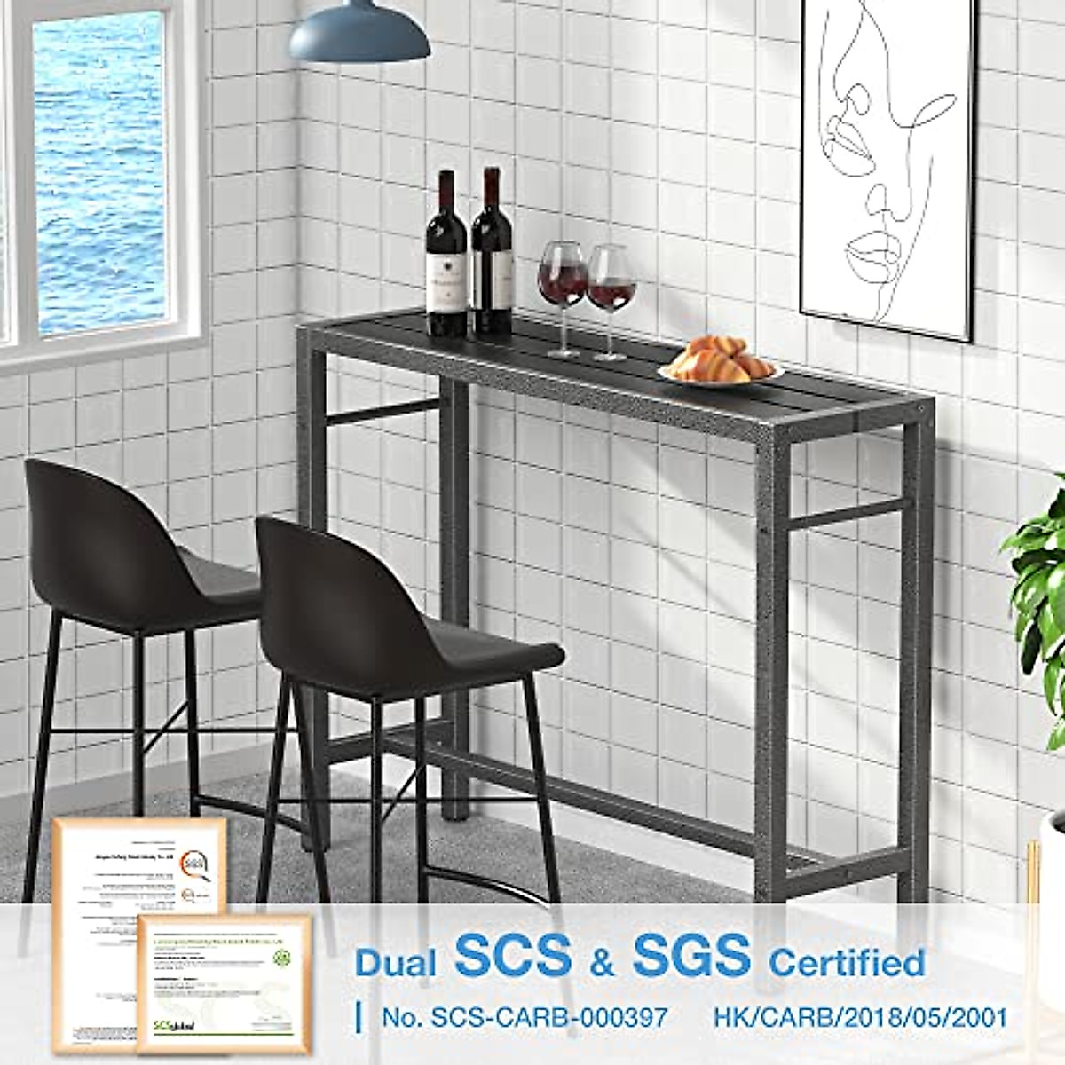 Mr IRONSTONE Outdoor Bar Table 53'' Patio Table Pub Height Dining Table with Waterproof Top and Hammer Finish Stand for Hot Tub, Garden, Backyard