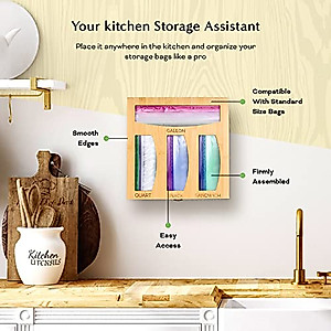 Umiboo Bamboo Resealable Bag Storage Organizer with Hinge - For your Kitchen Drawer, Pantry, Countertop - Easily Organize your resealable storage bags