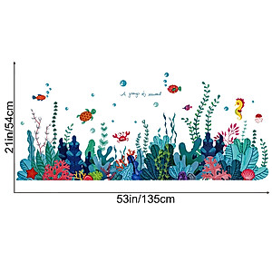RW- 6794 Removable 3D Under The Sea View Grass Wall Decal DIY Ocean Coral Seaweed Wall Stickers Murals Peel and Stick Home Wall Decor for Kids Bedroom Bathroom Girl Nursery Wall Corner Decoration (A)
