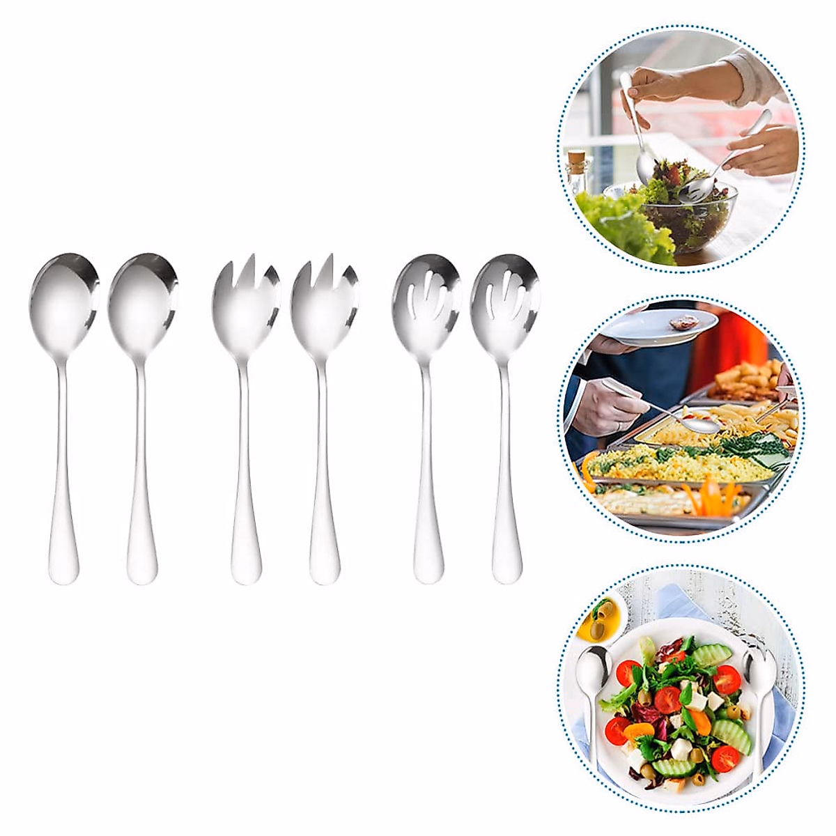 Hemoton 1 Set Stainless Steel Cutlery Stirring Spoons Slotted Serving Spoons Salad Forks Long Handle Dessert Spoons Ice Cream Spoons Salad Forks Silver