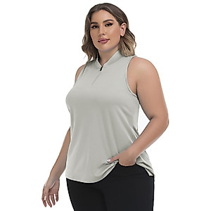 SPOSULEI Womens Golf Apparel Summer Golf Shirts Dry Fit Lightweight SPF 50+ Moisture Wicking Sleeveless Tennis Tshirts Grey