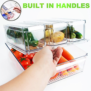 Homics Set of 10 Refrigerator Freezer Organizer Bins, Stackable Organization and Storage Containers for Food, Fruits, Vegetable, Pantry, Clear Containers with Lids BPA Free