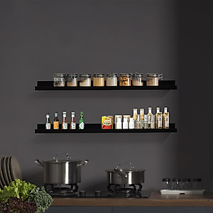 Black Floating Shelves 36 Inch Modern Picture Frame Shelf for Wall Photo Ledge Shelves with Lip Wooden Book Toy Shelves Set of 2 Bathroom Shelf Organizer for Living Room Bedroom Kitchen Wall Decor