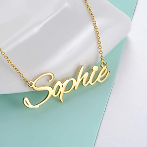 MRENITE 10k 14k 18k Solid Yellow Gold Personalized Name Necklace – Small Dainty Nameplate Jewelry - Custom Any Name Gift for Her Women Daughter