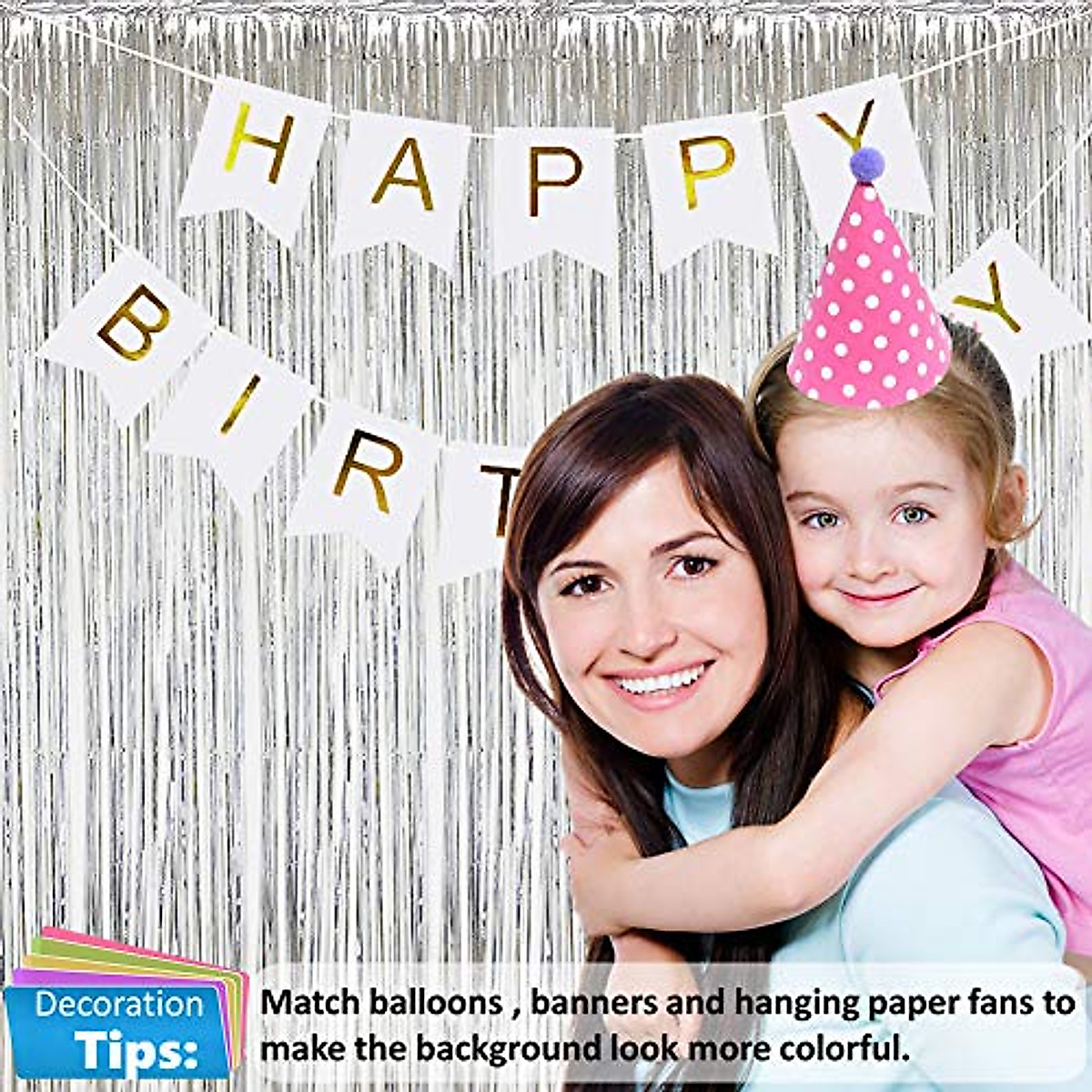 Moohome 2 Pack Silver Foil Fringe Curtain, Fringe Backdrop Curtains for Birthday Wedding Engagement Bridal Shower Bachelorette Party Decorations