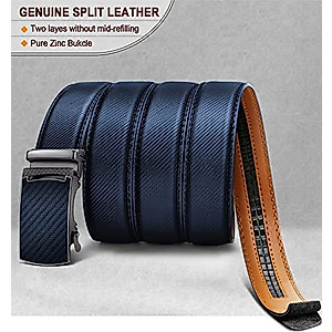 KEMISANT Belt Men, Sliding Ratchet Belt Genuine Leather For Gift Mens Dress Pants Oxfords,Size Adjustable(Purplish Blue,30"-36" Waist Adjustable)