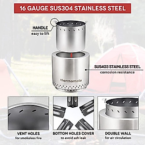 thermomate Large Outdoor Fire Pit for Patio Backyard, 17x16.5 Inch Stainless Steel Round Bowl Wood Burning, Smokeless , Portable Camping Fire Pit