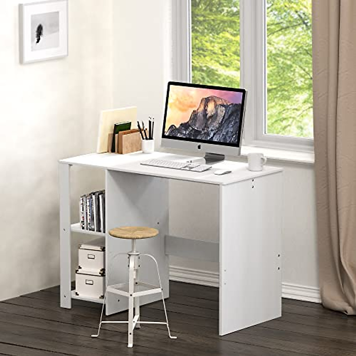 SHW Home Office Computer Desk with Shelves, White