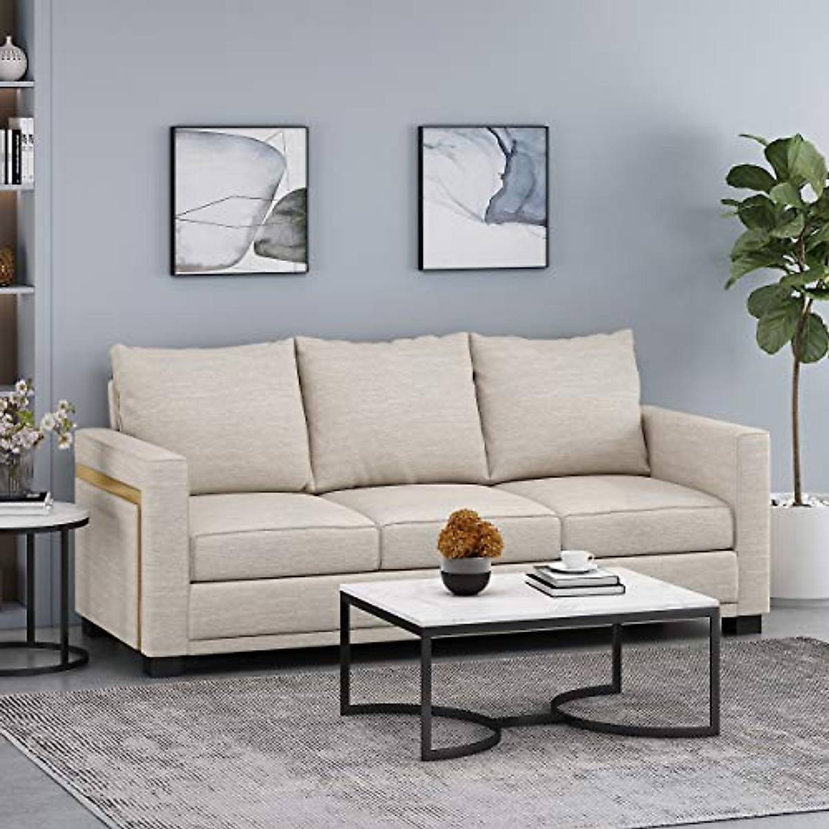 Christopher Knight Home Clarkdale 3 Seater Sofa, Beige + Dark Brown