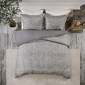 Madison Park Walter Duvet Set - Luxe Seersucker Print Modern Design, All Season Bedding, Matching Shams Grey Full/Queen(90"x90") 3 Piece