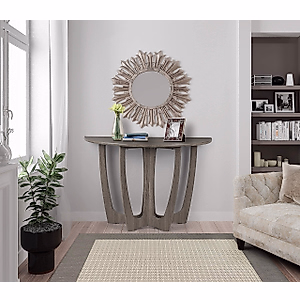 FINECASA Wooden Console Table, Half-Moon Entryway Table, Semicircle Narrow Side Table, Sofa Table for Living Room and Corridor, Foyer Table, Half Round Hallway Table, 43.4x17x30 Inches, Gray