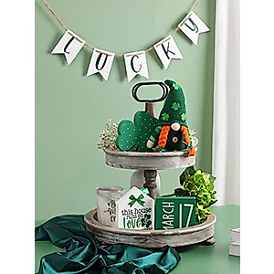 5PCS St. Patrick 's Day Tiered Tray Decor, Gnome, Irish Wood Shamrocks， St.Patrick Day Wood Signs LUCKY Ornament Decoration for Home