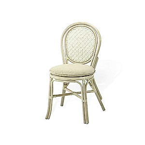 Set of 4 Denver Dining Handmade Wicker Side Chairs with Cream Cushions Natural Rattan, White Wash