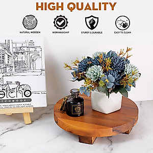 Demigo Round Wood Riser Board 9.5 inches, Natural Acacia Wood, Farmhouse Plant Holder, Multi-Purpose Display Stand, Wooden Pedestal for Soap, Plants, Candles, Countertop, Kitchen, Bathroom