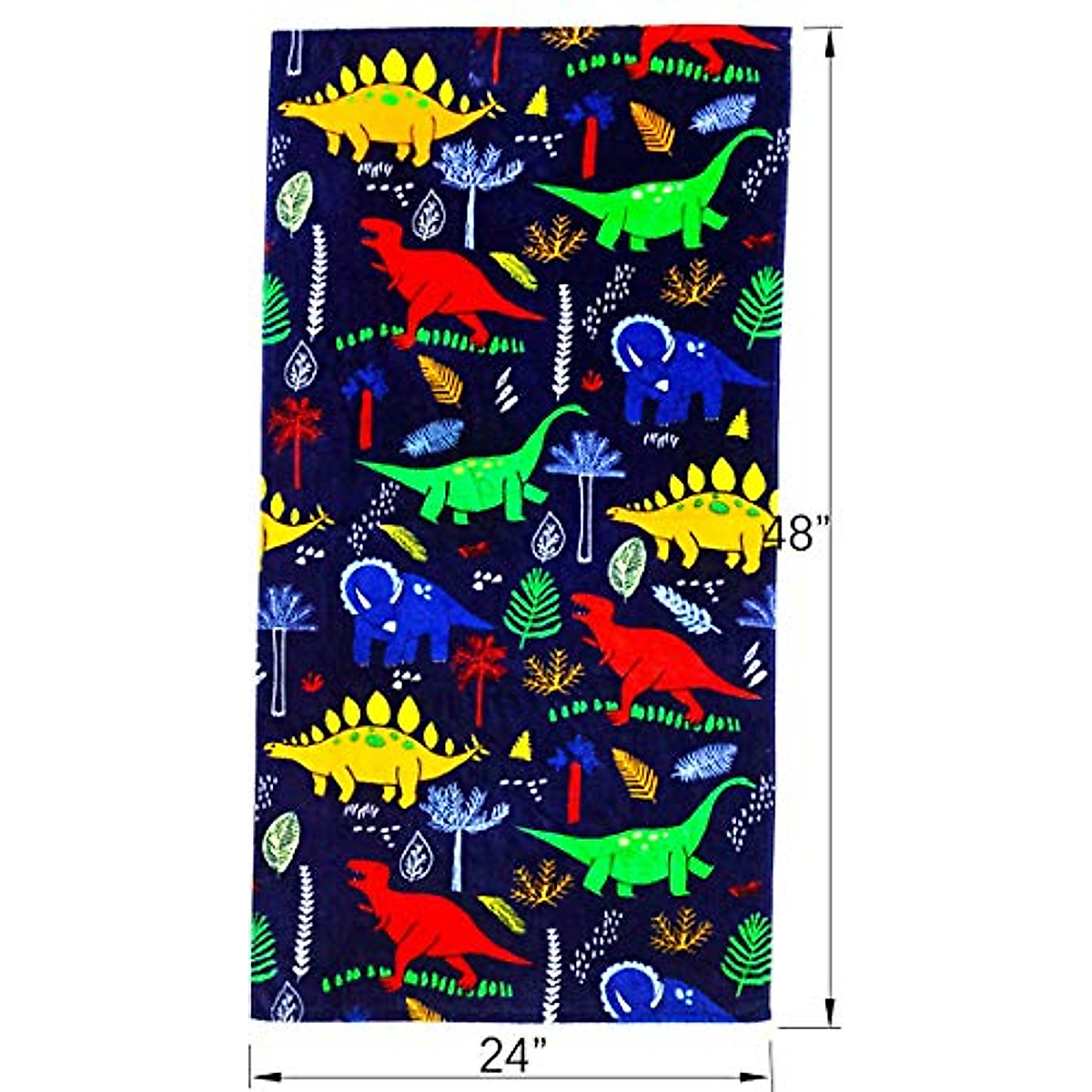 YIFONTIN Beach Towel for Kids, Velour Blanket Throw 24x48 inches 100% Cotton for Bath Swim Camping, Dinosaur.