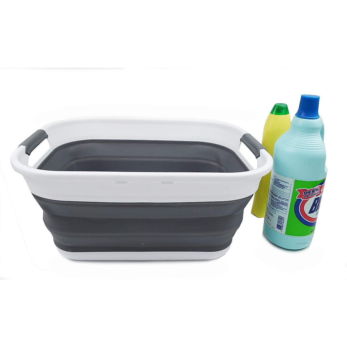 Collpasible 4.6 gallon Washing Tub - Toys container, water capacity 3.5 gallon (18L Collapsible Laundry Basket (White/Grey))