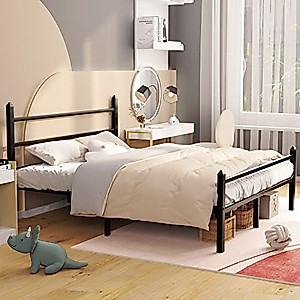 GreenForest Full Size Bed Frame with Headboard Easy Assemble Metal Platform Bed Base with Heavy Duty Support Mattress Foundation No Box Spring Needed, Full