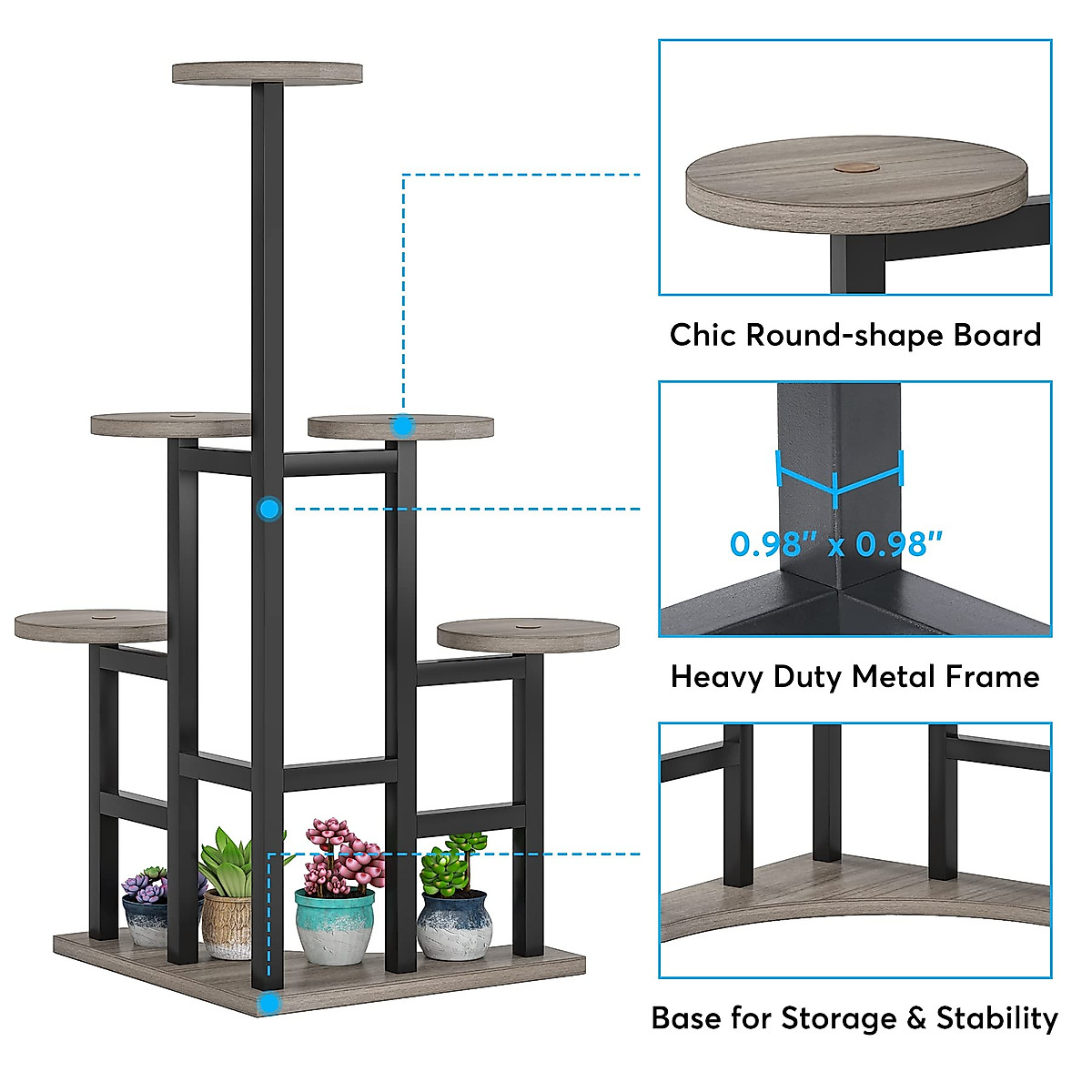 Tribesigns Corner Plant Stand Indoor, 6 Tiered Plant Shelf Flower Stand, Tall Multiple Potted Plant Holder Rack Planter Organizer for Living Room Balcony Garden, Gray and Black