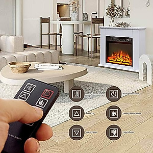 25 Inch 1400W Electric Fireplace Mantel Stove Heater, Portable Freestanding Space Heater with Overheating Safety Protection, Remote Control and Realistic Flames for Indoor & Outdoor（White）