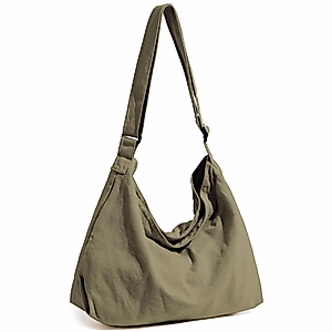 BASICPOWER Canvas Messenger Bag, Hobo Crossbody Shoulder Large Tote Bags Lightweight for Women and Men, Army Green