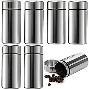 Dicunoy 6 Pack Airtight Storage Jars with Lids, 2oz Small Portable Aluminum Storage Containers, Waterproof Mini Metal Tins, Pocket Bottles for Spices, Coffee, Tea, Traveling