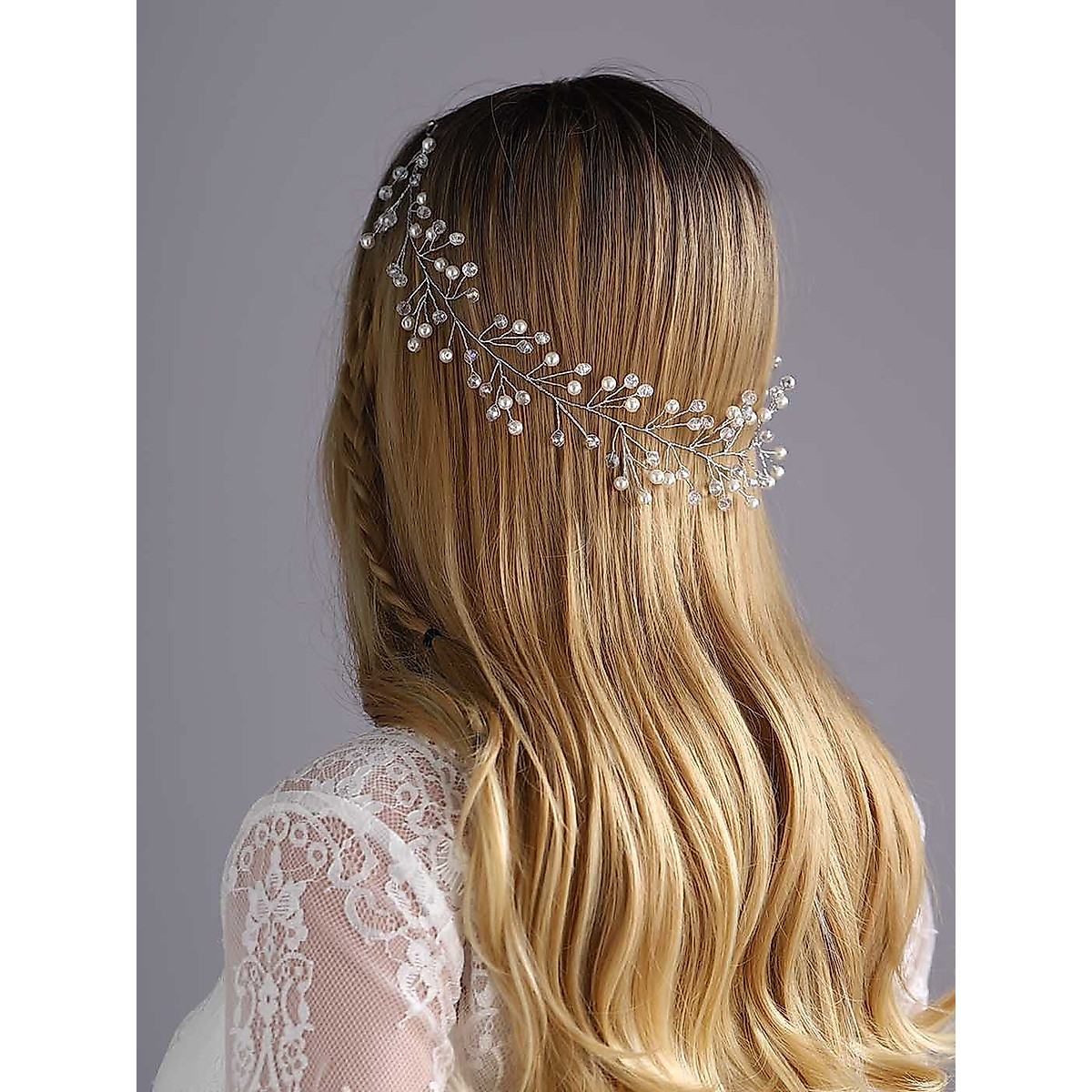 Yean Babys Breath Hair Piece Wedding Hair Vine Silver Rhinestone Headband Bridal Branch Crystal Wreath Crown Bridal Flower Vine Accessories for Bride and Bridesmaid (Silver)