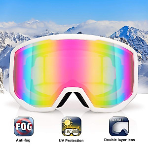 EXP VISION Ski Goggles Anti-Fog Child Snowboard Goggles with UV Protection, Over The Glasses Snow Goggles for Adult Kids (Pink Set)