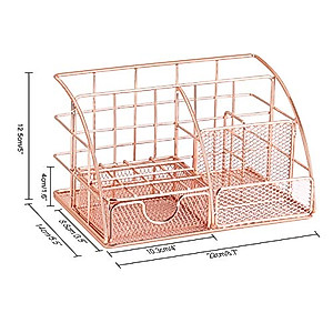 Rose Gold Desk Organizer,Mesh Pen Holder and Pencil Holder, Small Cute Office Supply and Gift for Women
