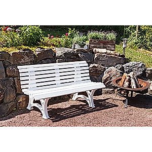 Plow & Hearth Weatherproof German PVC Outdoor Bench | 3-Seat | Holds Up to 500 lbs | Garden Patio Porch Park Deck | Steel and Resin (White)