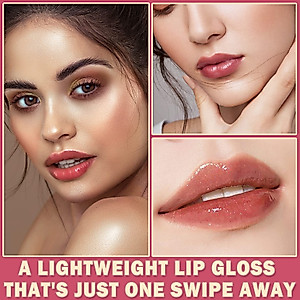 4Pcs Shimmer Lip Gloss Set Plumping Liquid Nude Lipstick Set Moisturizing Lip Stain Long Lasting Waterproof Non-Stick Cup Not-Fade Shiny Lip Gloss Set for Women Glitter Lip Makeup Kit - Set A