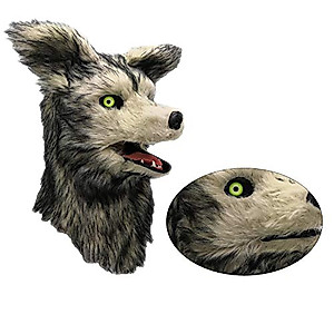 ifkoo Realistic Mouth Mover Wolf Mask for Halloween Party Costume Plush Moving Mouth Jaw Fursuit head Werewolf Mask Adult (Wolf)
