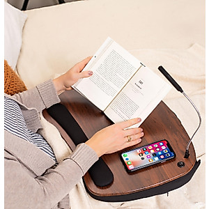 Sofia + Sam Oversized Lap Desk with Memory Foam Cushion | Detachable USB Light | Fits Laptops Up to 20" | Brown and Black | Computer Lap Tray | Laptop and Writing | Bed Table
