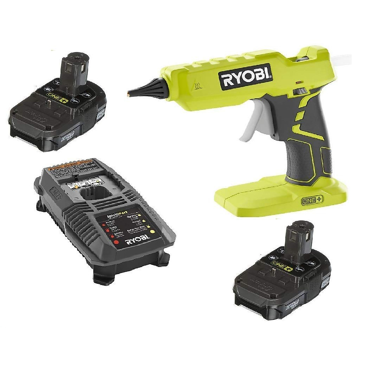 Ryobi One + 18Volt Lithium Ion Hot Glue Gun P305 + (2) Batteries P102 + Charger P118 (Bulk Packaged)