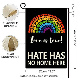 YongColer Small Pride Month Garden Flag, Hate Has No Home Here Yard Sign, Love is Love Yard Flag 12.5x18.5 Inches