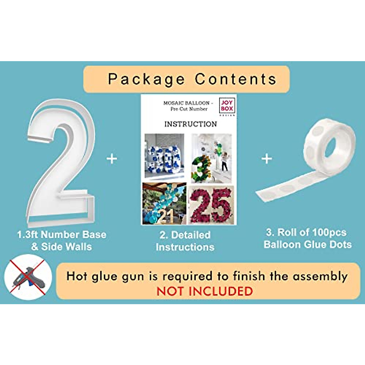 3FT Mosaic Balloon Frame Number 2 Marquee Light Up Numbers Pre-Cut Kit Thick Foam Board for Birthday Decoration