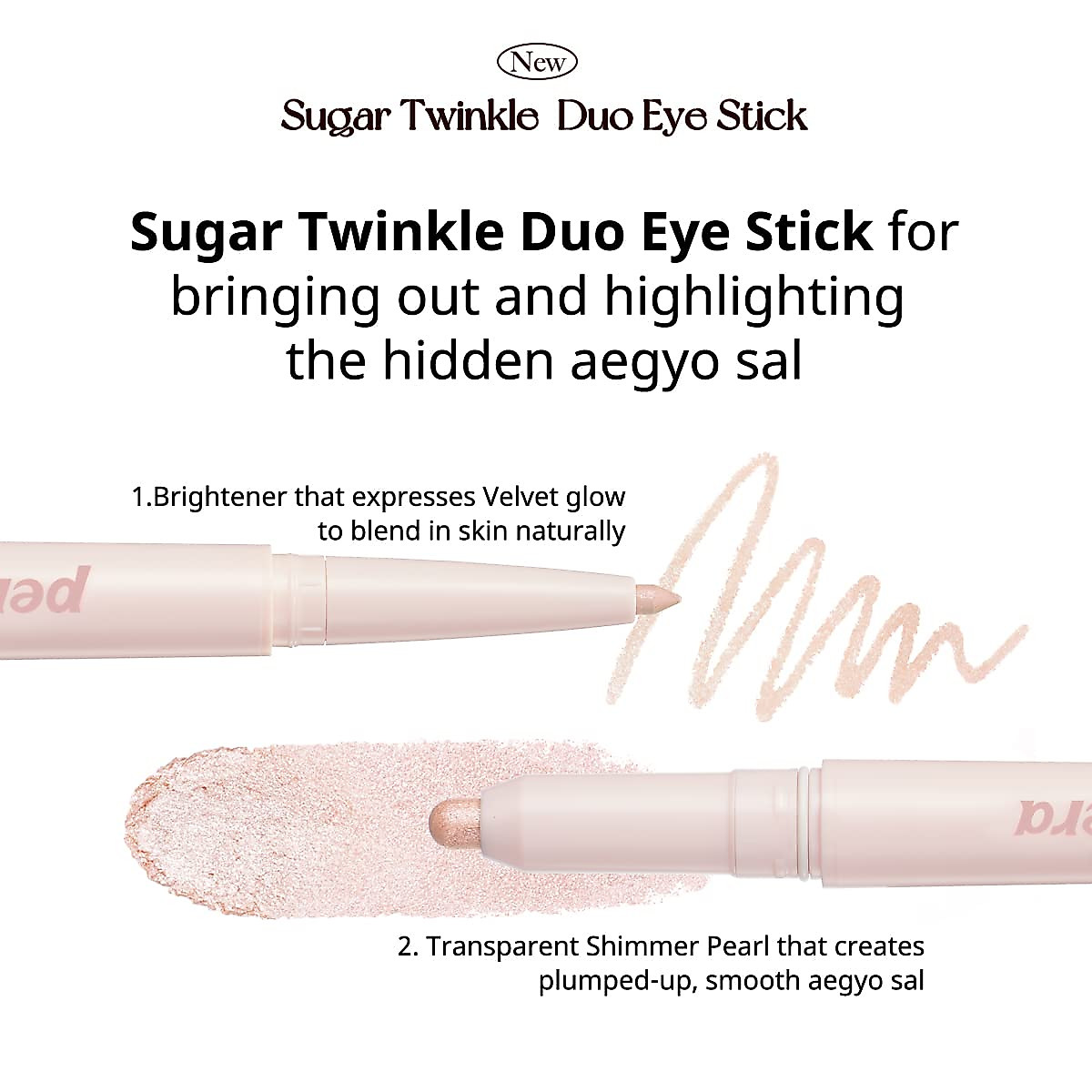 Peripera SUGAR TWINKLE DUO EYE SHADOW STICK (01 DEWY NUDE) - Shimmer, Highlighter, Convenient Eye Shadow Cream