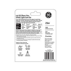 GE G E LIGHTING 75339 Amber Flame Shaped Bulb, 25W, 2-Pack, 2 Count (Pack of 1)