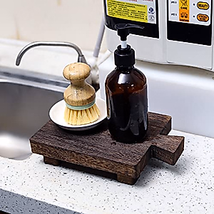 Soap Stand Wood Riser, Farmhouse Raw Wood Pedestal Stand Soap Tray for Kitchen Sink, Wood Dish Soap Tray for Kitchen Counter, Wooden Soap Holder for Display Soap Bottles, Candles and Plants - Brown