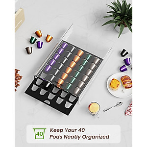 Storage Drawer for Nespresso OriginalLine Coffee Pod Holder for Counter Acrylic Coffee Capsule Organizer - 40 Pods