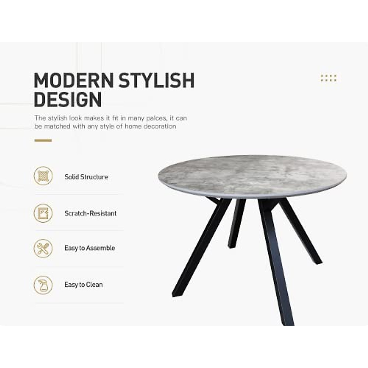 Acanva Small Round Dining Table for 4 Person, MDF & HPL Surface and Sturdy Base Structure, Modern Design for Kitchen, Living Room & Apartment, Easy Assembly, 43.3” Diam. x 30” H, Grey Concrete