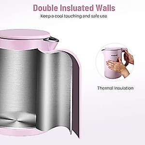 Electric Kettle,Stainless Steel Hot Water Kettle No Plastic Contact and BPA-Free,1.7L 1200W Auto Shut off & Boil Dry Protection,Fast Heating,2 Year Warranty Coffee Tea Pot for Water Boiling – Pink