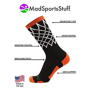 MadSportsStuff Crew Length Elite Basketball Socks with Net (Black/Orange, Medium)