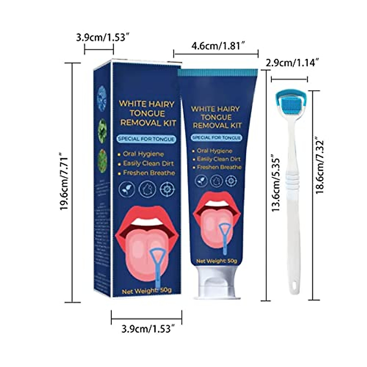 Tongue Cleansing Gel, 50g Ergo Handle 2 Pcs Oral Refreshing Tongue Scrubber Brush Adult Plaque Removal Kit for Bad Breath