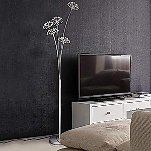 DYRABREST 5 Heads Crystal Dandelion LED Floor Lamp,Elegant Modern Creative Crystal Standing Lamp with 317 Foot Switch for Living Room,Bedroom,Office,35x3W LED Bulb (Included),Sliver